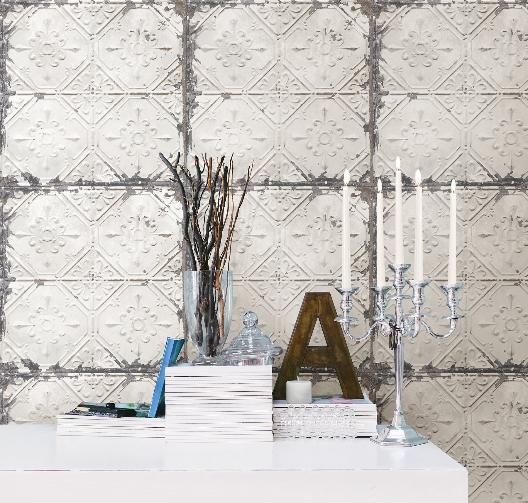 NuWallpaper Vintage Tin Tile Peel & Stick Wallpaper