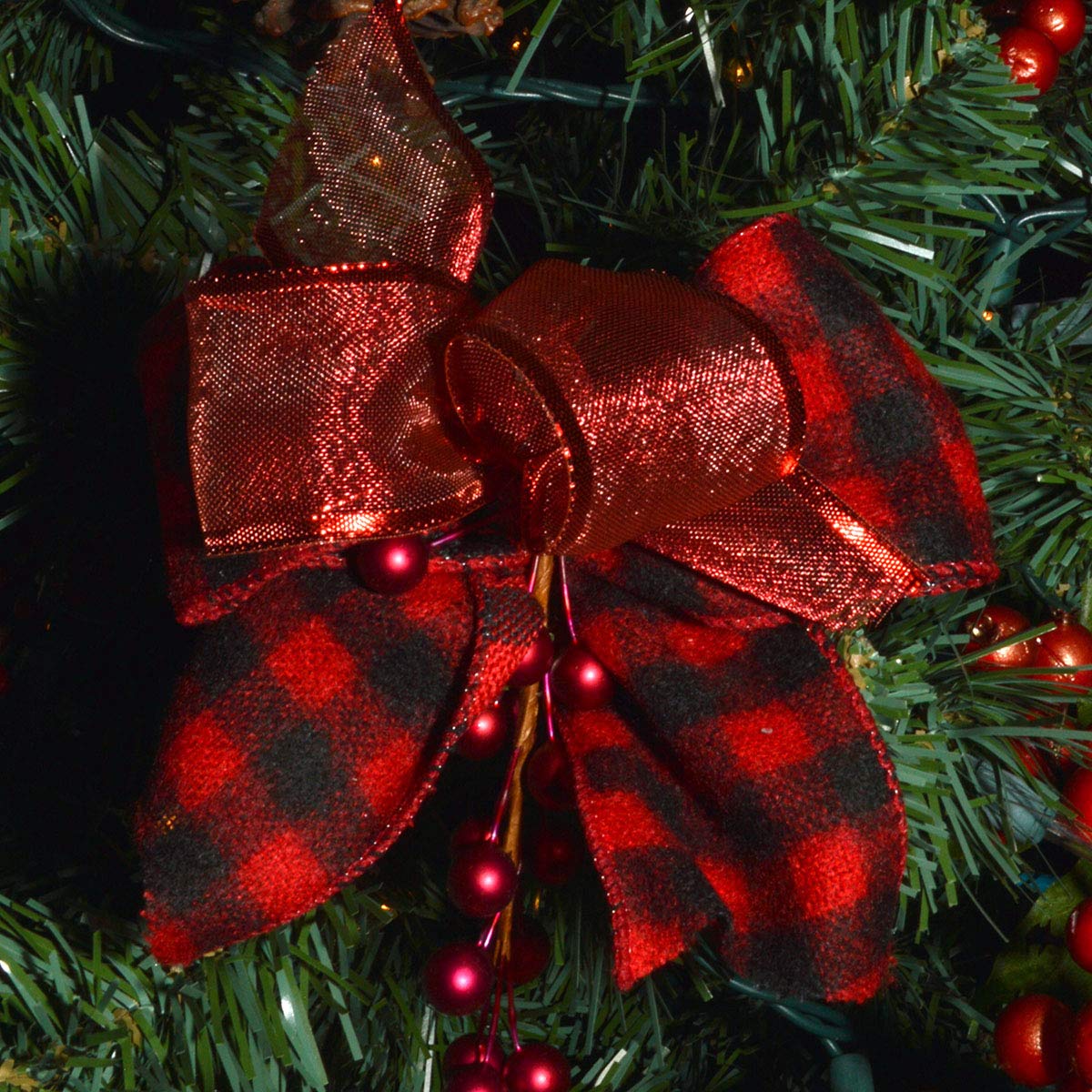 Morex Ribbon Red/Black Wired Flannel Ribbon, Buffalo Red Plaid, 2.5" x 100 Ft