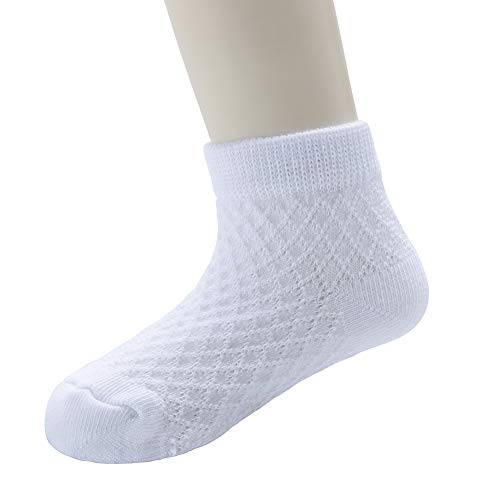 Looching Pack of 5 Mesh Thin Baby Girls Boys Cotton White Socks Toddler Kids No Show Ankle Socks 1-10T (6-8 Y, Mesh White)