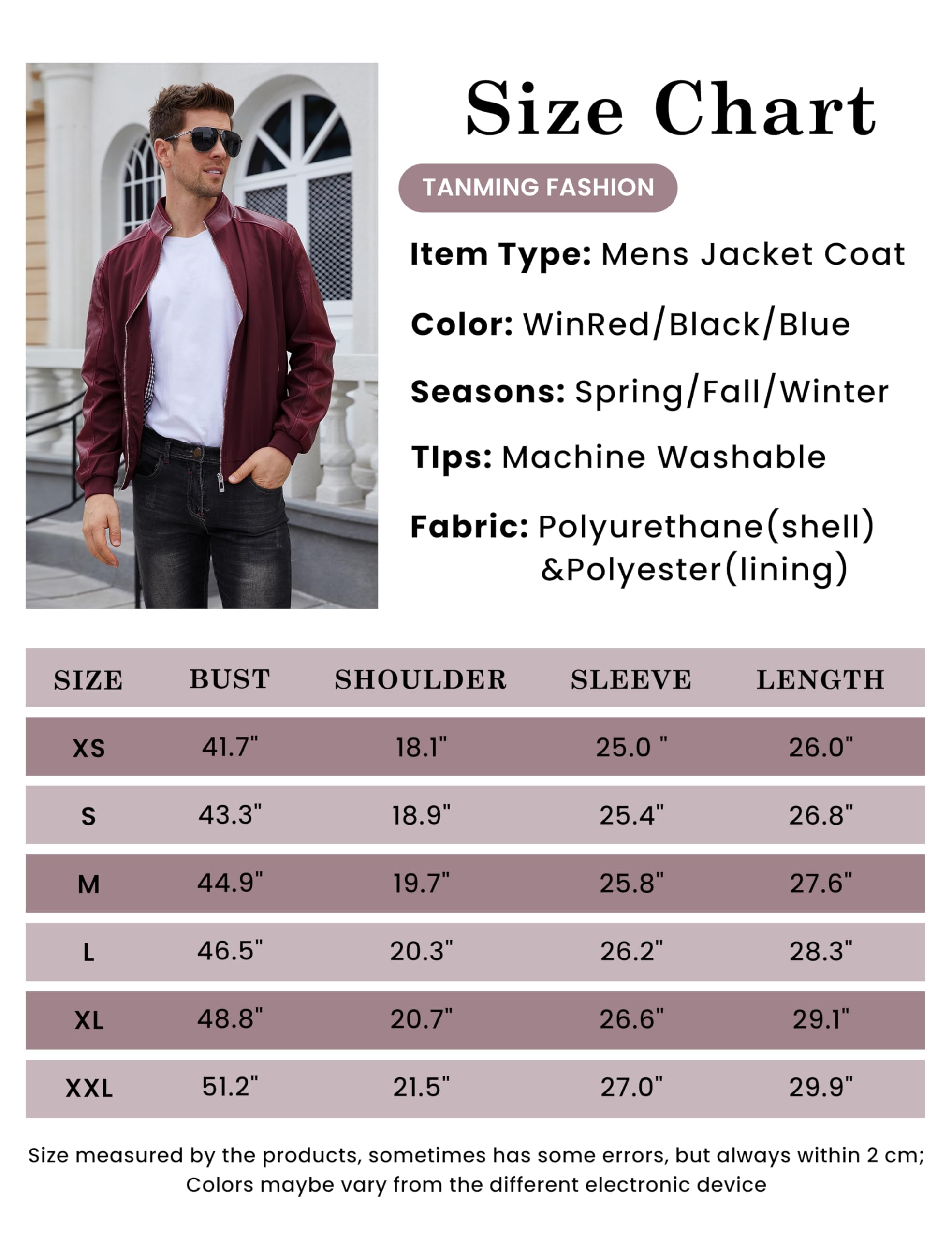 Tanming Men's Casual Slim Fit Lightweight Zip Up Softshell Bomber Jacket (Small, Red)