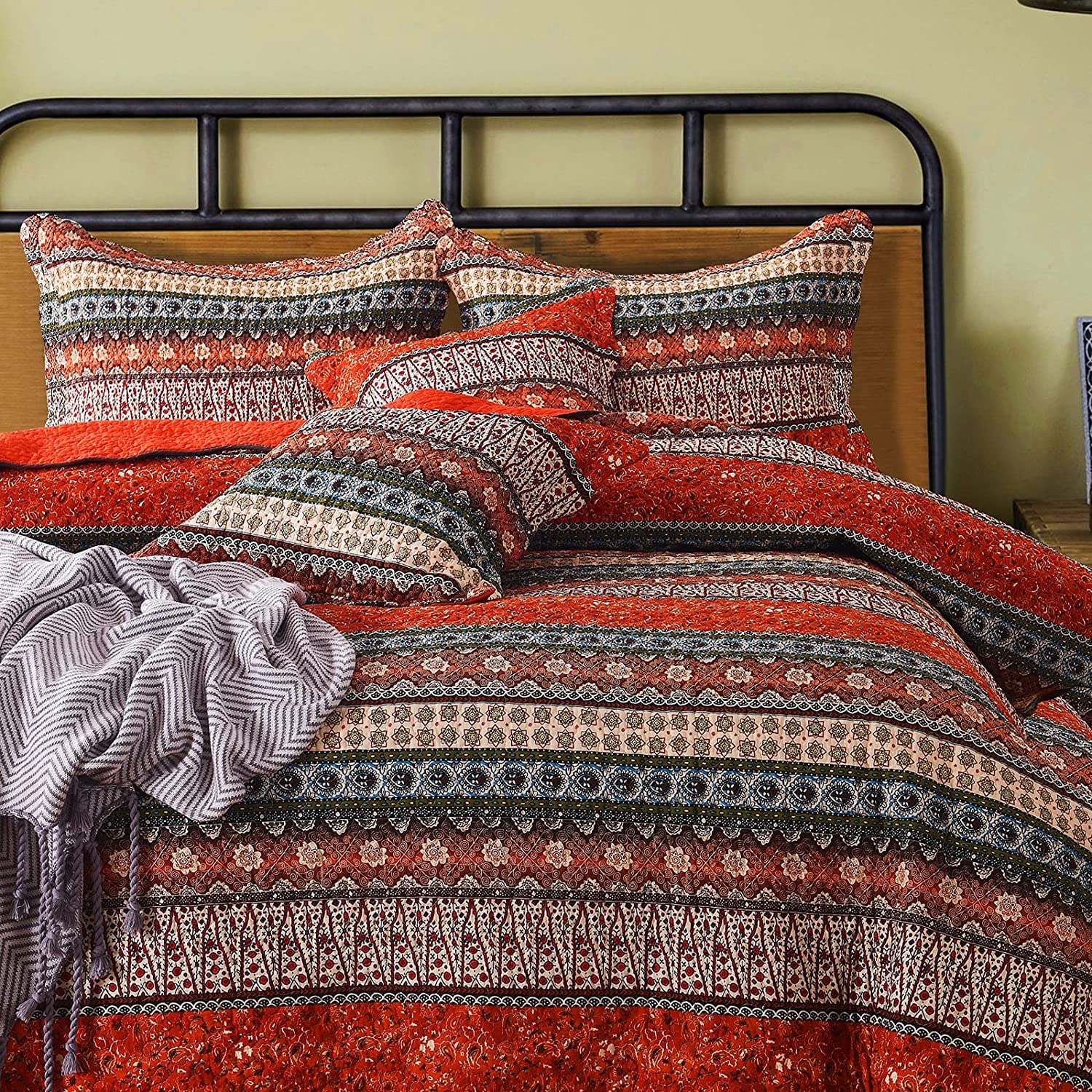 Best Striped Classical Cotton 3-Piece Patchwork Bedspread Quilt Sets Queen