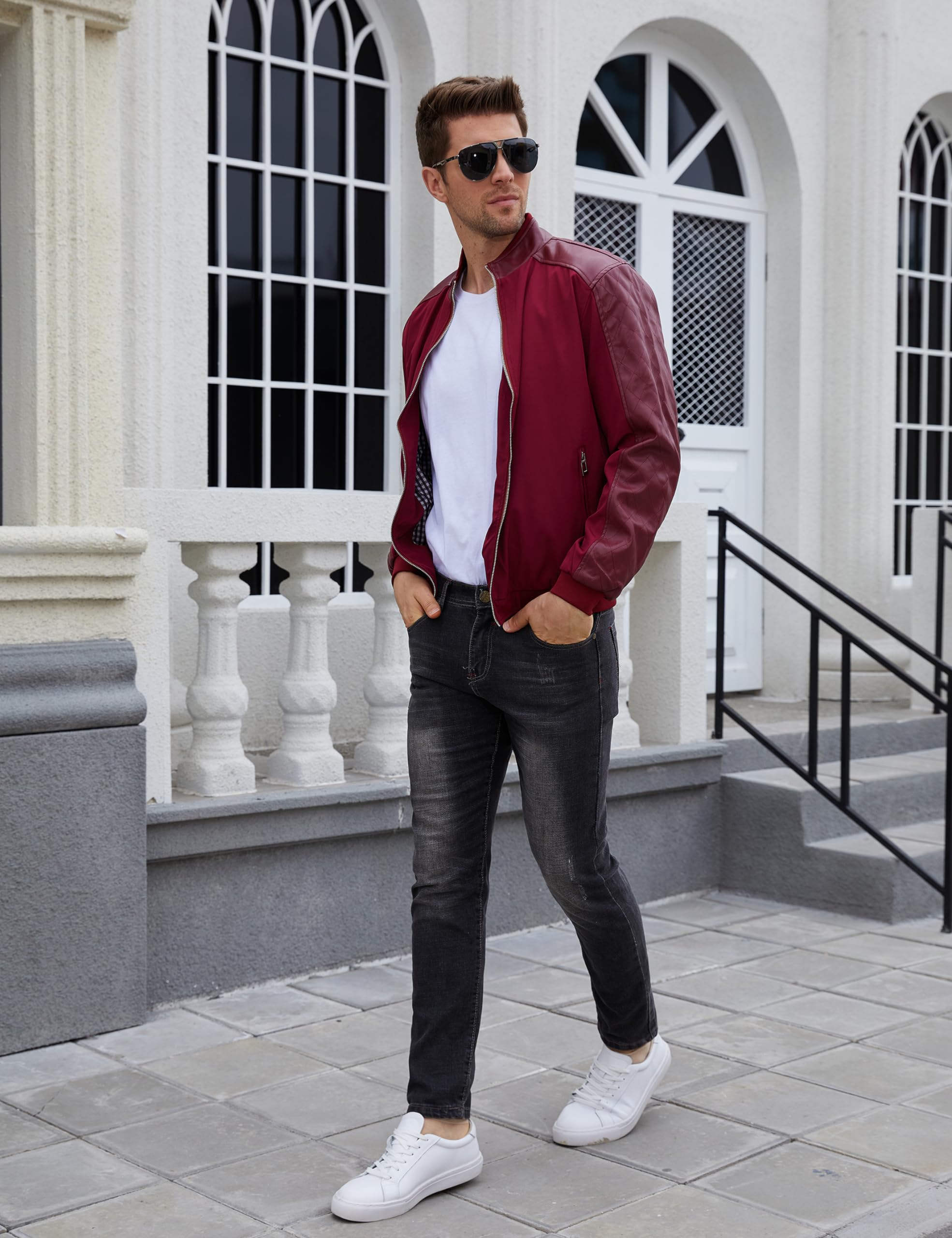Tanming Men's Casual Slim Fit Lightweight Zip Up Softshell Bomber Jacket (Small, Red)
