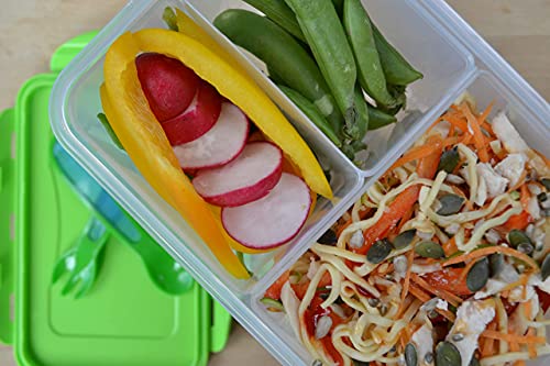 By Caleb Company 3 Pack Green Bento Boxes - 39 Ounce Divided Food Storage Containers With Lids - Leakproof, BPA Free Bento Lunch Box for Adults & Kids Lunches Is Safe For Dishwasher & Microwave