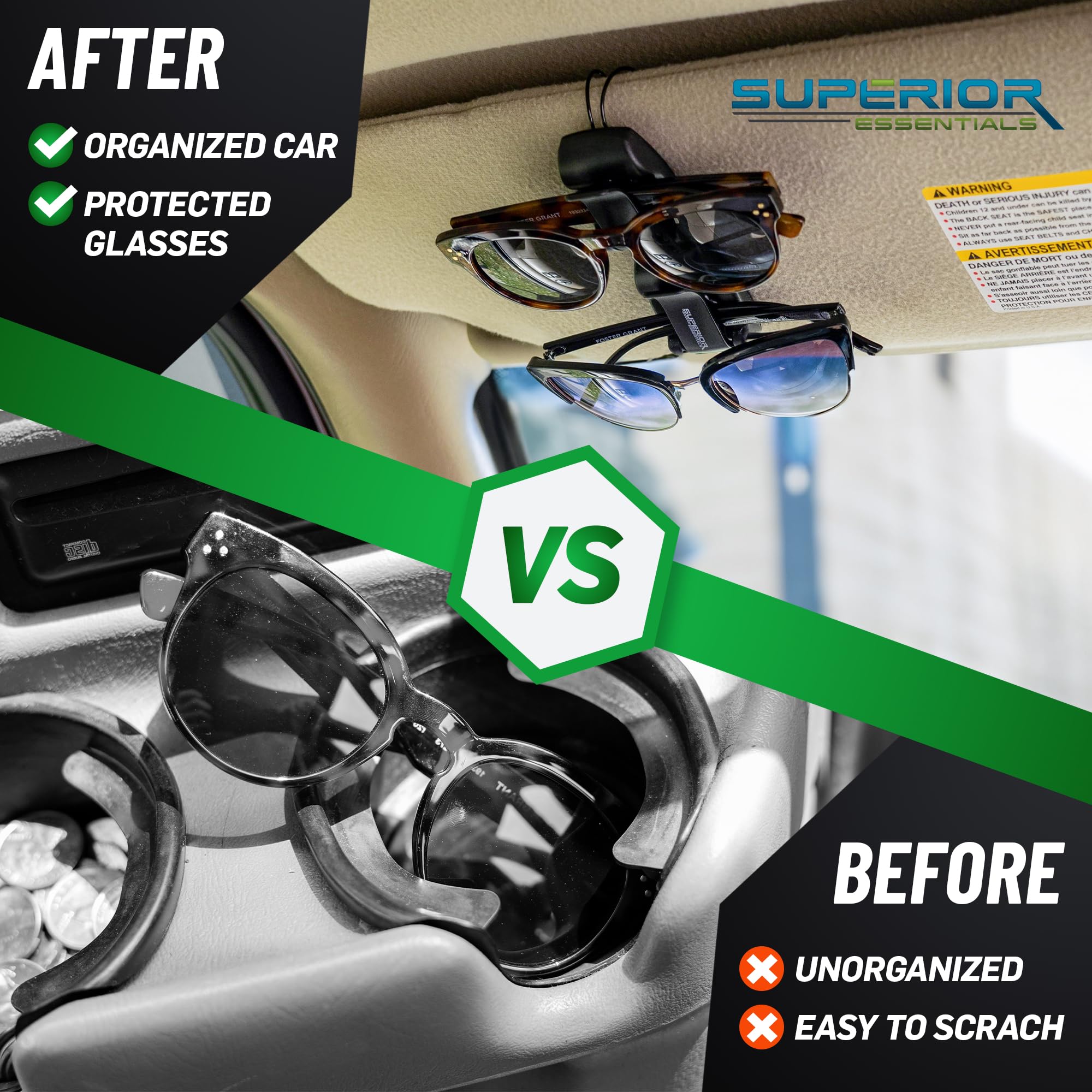 Sunglass Holder for Car Visor Clip - Sun-Glasses Holder and Ticket Card Clips - Car Visor Accessories - Luxury Eyeglass Car Mount