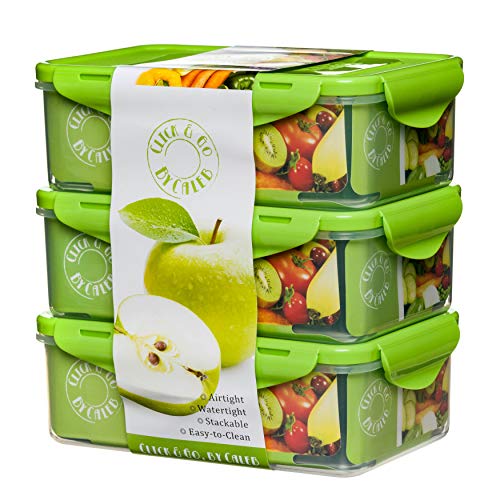 By Caleb Company 3 Pack Green Bento Boxes - 39 Ounce Divided Food Storage Containers With Lids - Leakproof, BPA Free Bento Lunch Box for Adults & Kids Lunches Is Safe For Dishwasher & Microwave