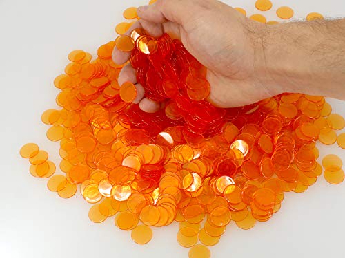 Regal Bingo Plastic Bingo Chips 1000 Pcs - Clear Transparent Counters Game Chips Set for Board Game - Fun Bingo Night - 3/4 Inch Orange Color