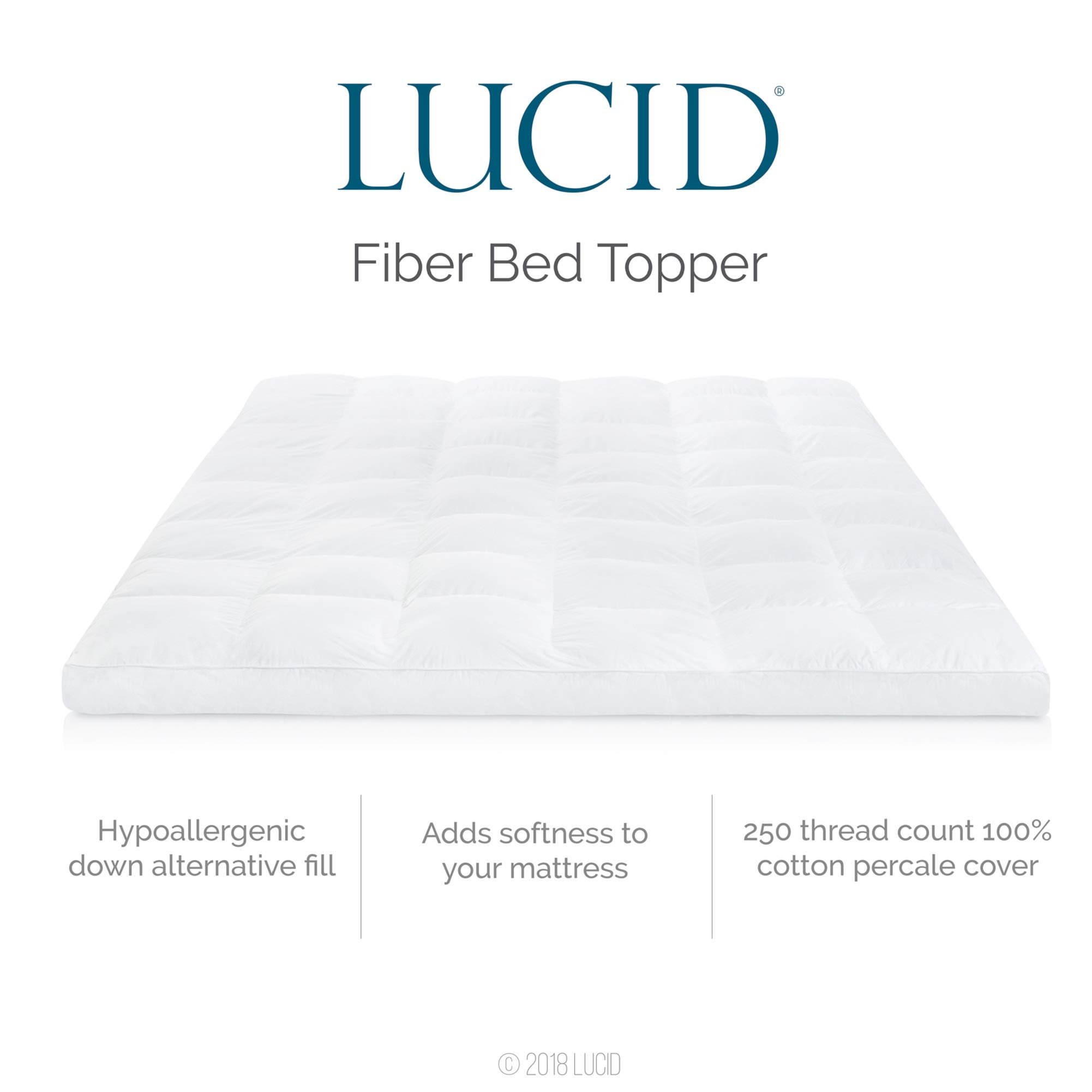LUCID Mattress Topper, Twin XL, 3 Inch, Ultra Plush Down Alternative Fiber - Soft and Breathable Cotton Topper