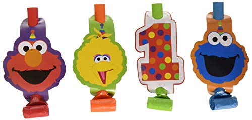 amscan 331835 Sesame Street® "Elmo Turns One" Blowouts, 8 pcs, Birthday, Multicolor, One Size