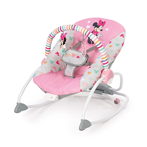 Bright Starts Disney Baby Minnie Mouse Infant to Toddler Rocker with Vibrations and Removable-Toy Bar - Forever Besties, Newborn +