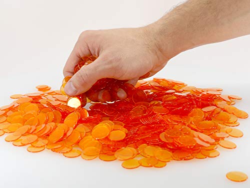 Regal Bingo Plastic Bingo Chips 1000 Pcs - Clear Transparent Counters Game Chips Set for Board Game - Fun Bingo Night - 3/4 Inch Orange Color