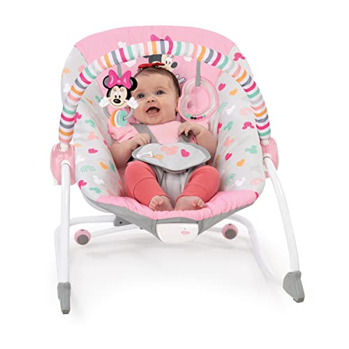 Bright Starts Disney Baby Minnie Mouse Infant to Toddler Rocker with Vibrations and Removable-Toy Bar - Forever Besties, Newborn +