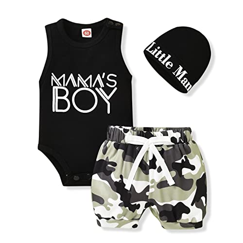 Aalizzwell Preemie Baby Boys Clothes Outfit Mamas Sleeveless Camouflage Shorts for Spring Summer Clothing Premature Black
