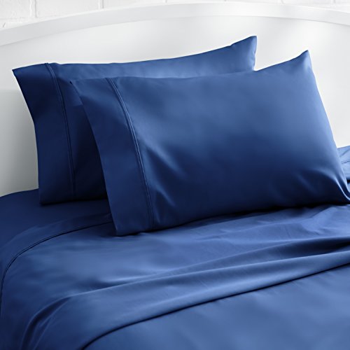 Amazon Basics 400 Thread Count Cotton Pillow Cases, King, 40" L x 20" W, Navy - Set of 2, Pillows Not Included