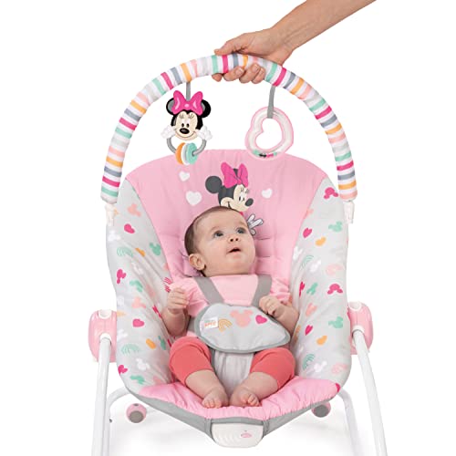 Bright Starts Disney Baby Minnie Mouse Infant to Toddler Rocker with Vibrations and Removable-Toy Bar - Forever Besties, Newborn +