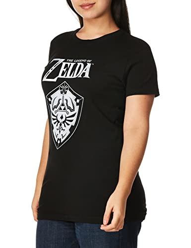 Nintendo Womens Legend of Zelda Shield Crew Neck Graphic T-Shirt T Shirt, Black, Medium US