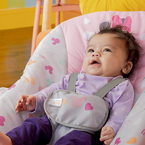 Bright Starts Disney Baby Minnie Mouse Infant to Toddler Rocker with Vibrations and Removable-Toy Bar - Forever Besties, Newborn +