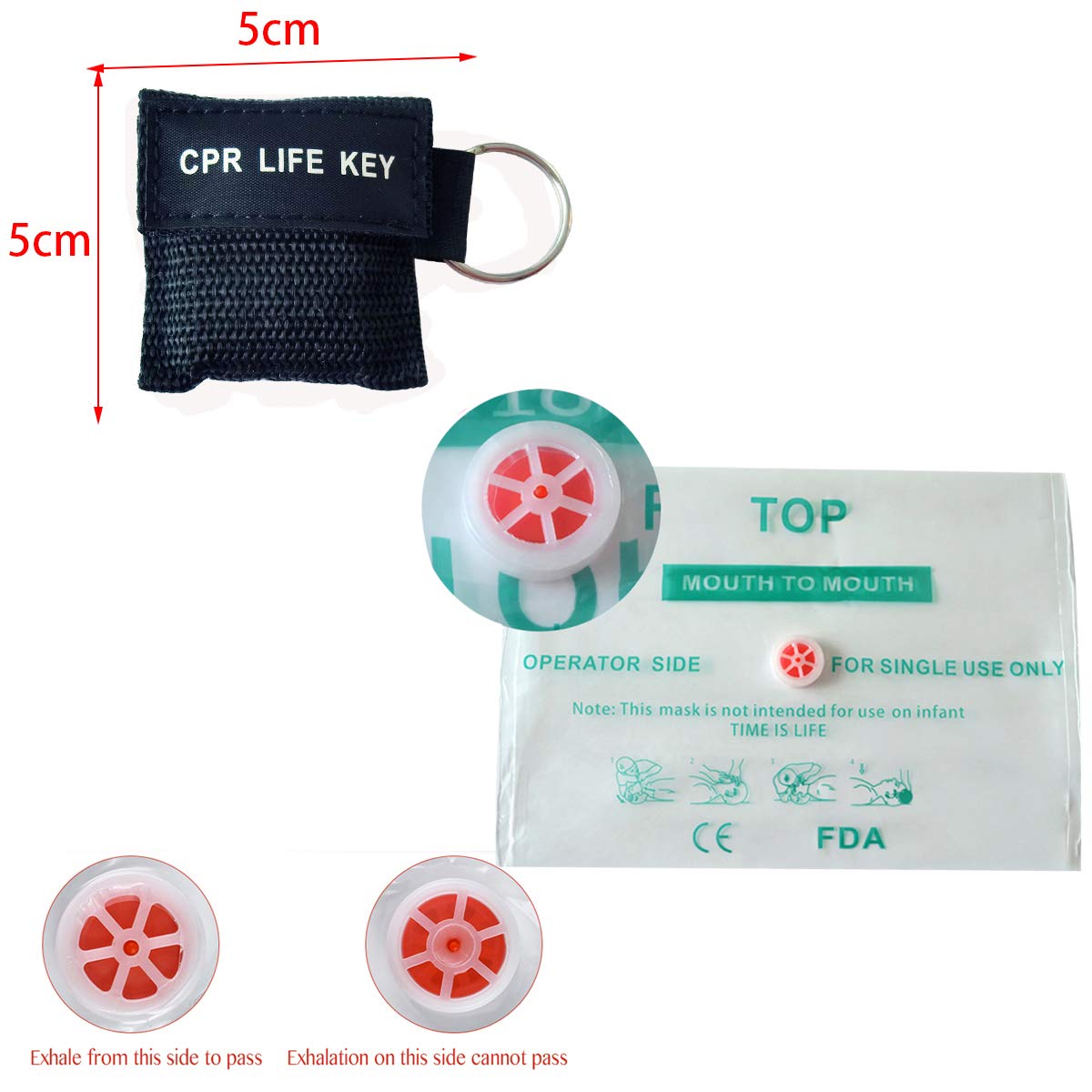 Elysaid 100 pcs/pack CPR Barrier Face Shield Mask with Keychain for CPR AED Training Black