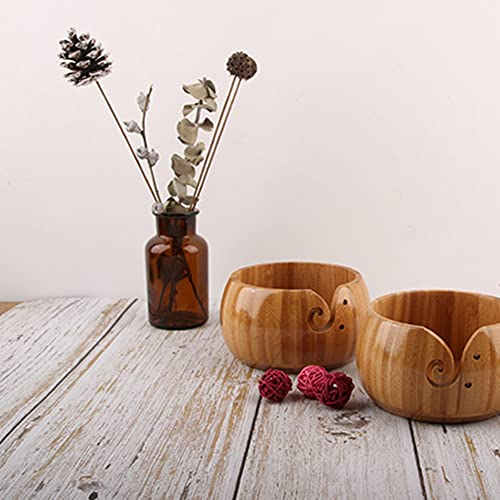 Smala Handmade Knitting Yarn Storage Bowl Crocheted Organizer Bowls Round Wooden Handmade Knitting Accessories,A