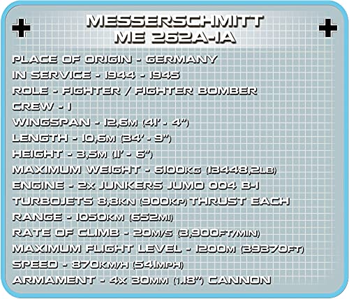 Cobi toys 390 Pcs Hc WWII /5721/ Messerschmitt Me 262A 1A