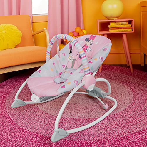 Bright Starts Disney Baby Minnie Mouse Infant to Toddler Rocker with Vibrations and Removable-Toy Bar - Forever Besties, Newborn +