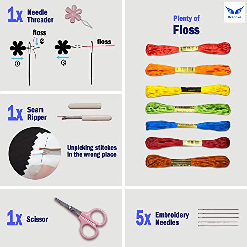 4 Set Embroidery Stitches Practice Kit, Embroidery Kit for Beginners with Embroidery Patterns, Beginner Embroidery Kit, Crewel Embroidery Kits for Adults, Hand Embroidery Kit, Embroidery Kit for Kids