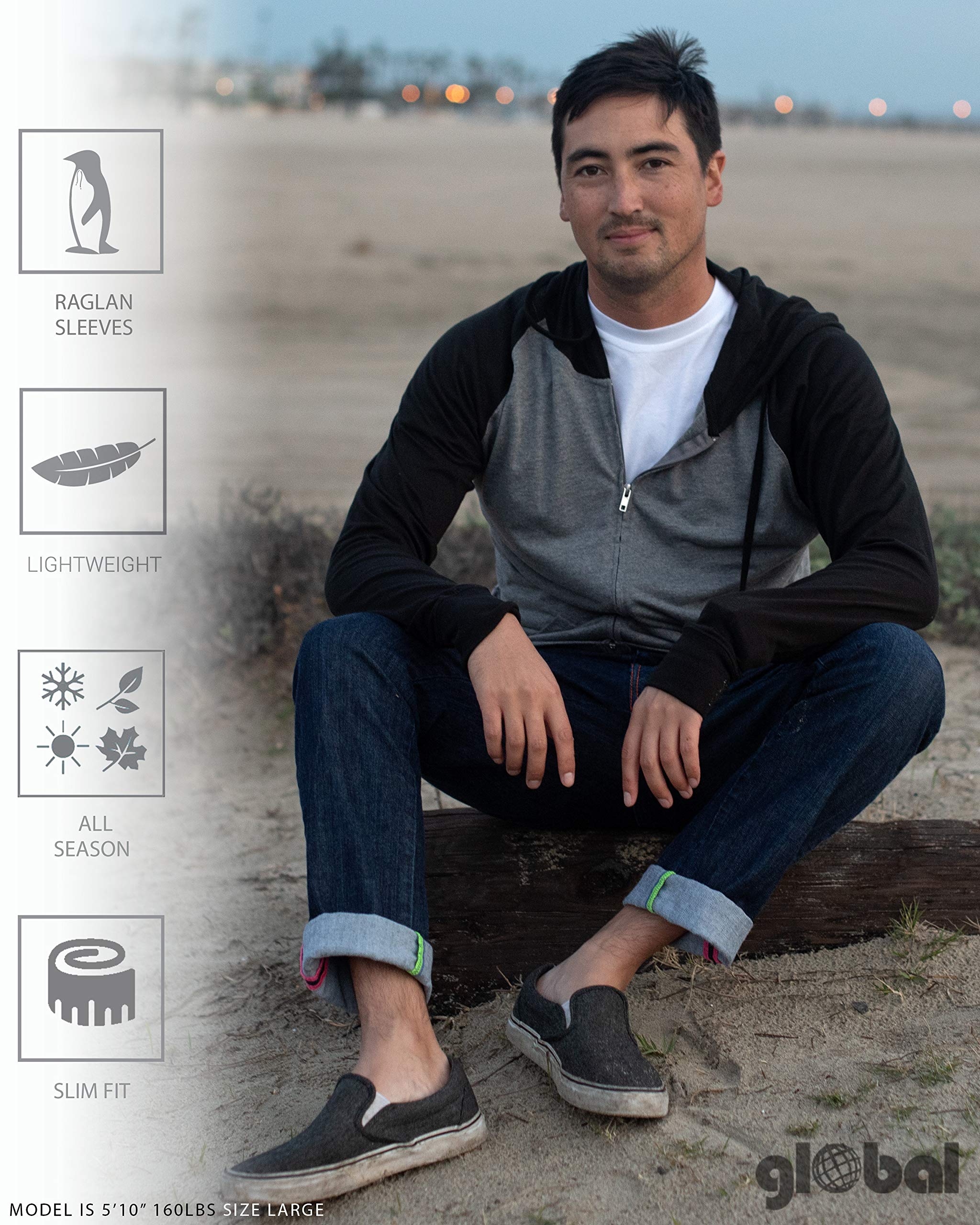 Global Blank Long Sleeve T-Shirt Sweatshirts for Men, Lightweight Zip-Up Hoodie, Gunmetal Heather, XS