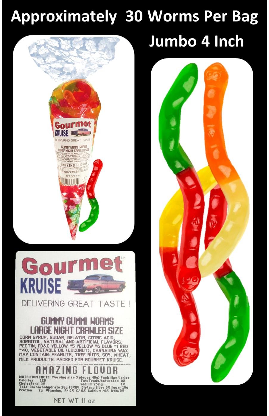 Gummi Gummy Worms Fruit Flavor Albanese - Bulk Candy 5Lb Bag With Large Night Crawler Size Worms Gourmet Kruise Signature Gift Bag 11 OZ (NET WT 5 LBS.11OZ) 2 Item Bundle