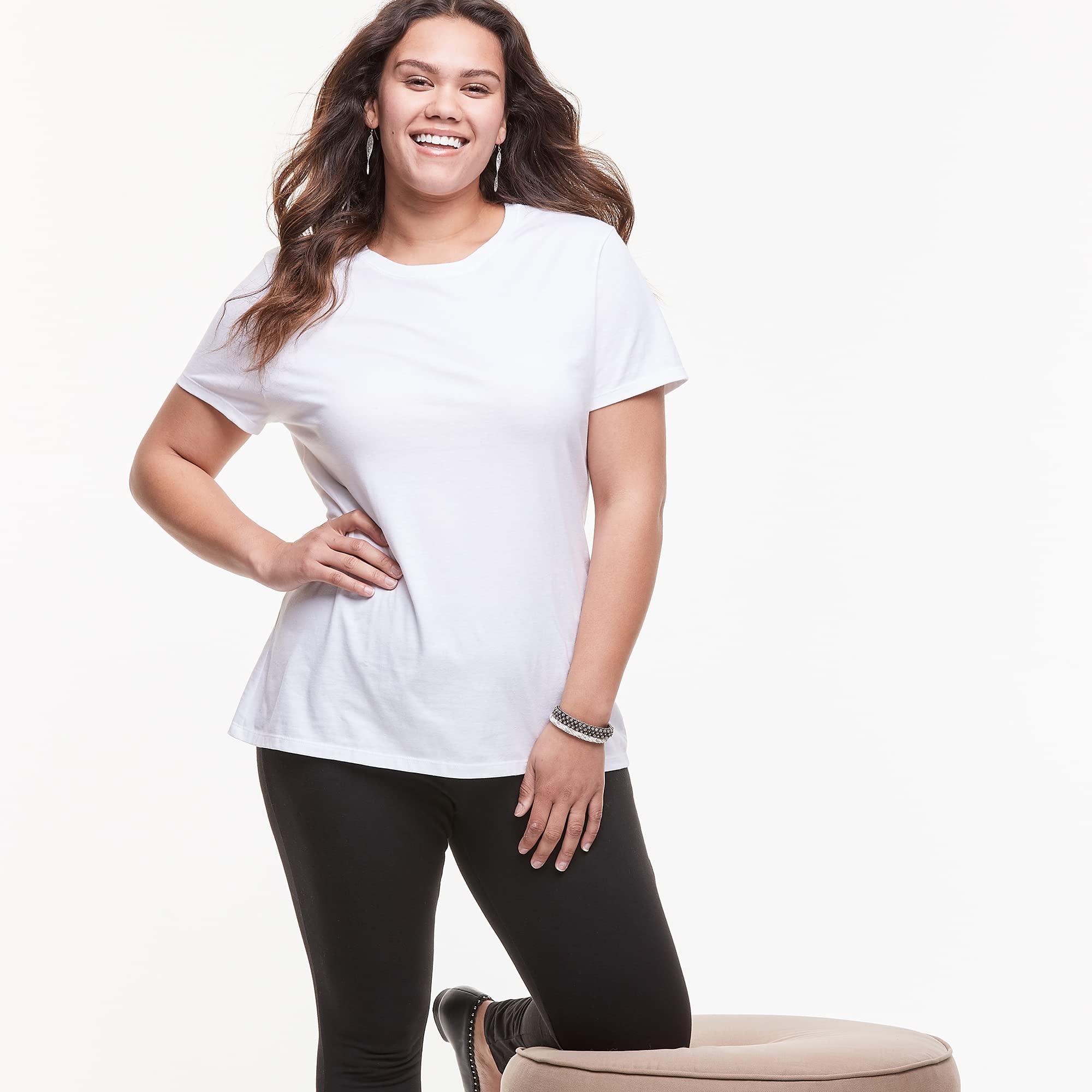 Hanes Plus-Size Pure Cotton Jersey T-Shirt, Wide Classic Crewneck Tee for Women, White1, 2X(18W/20W)