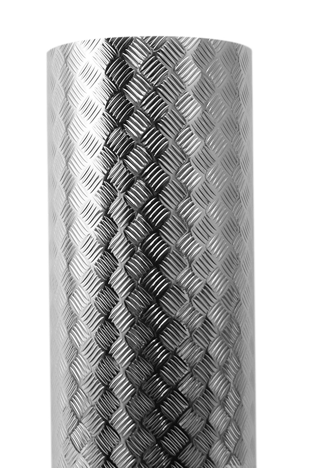 Industrial Utility Diamond Plate Metallic Chrome Finish Vinyl Wrap Silver 17.8 Inches x 6.5 Feet Sheet Adhesive Roll for Shelves Walls Flooring