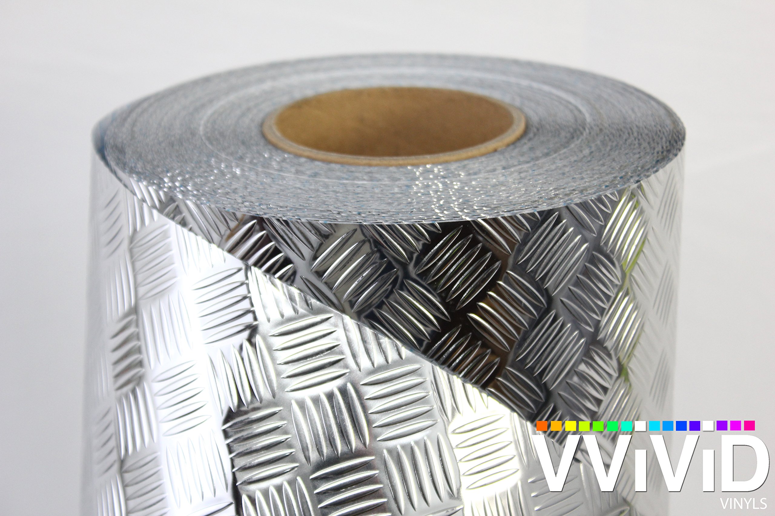 Industrial Utility Diamond Plate Metallic Chrome Finish Vinyl Wrap Silver 17.8 Inches x 6.5 Feet Sheet Adhesive Roll for Shelves Walls Flooring