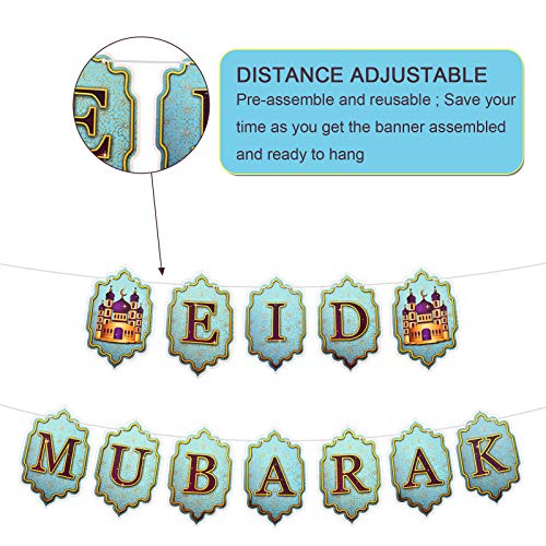 Eid Mubarak Decorations Banner Ramadan Mubarak for Muslim Ramadan Party Supplies Eid Mubarak Banner Garland Bunting Sign No Assembled Required