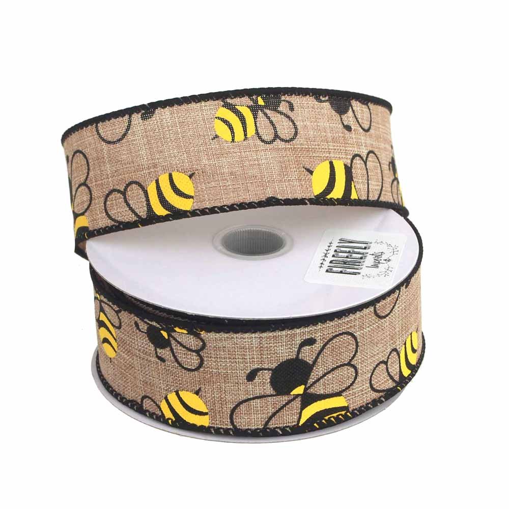 Bumblebees Natural Linen Ribbon Wired Edge, 1-1/2-Inch, 10 Yards