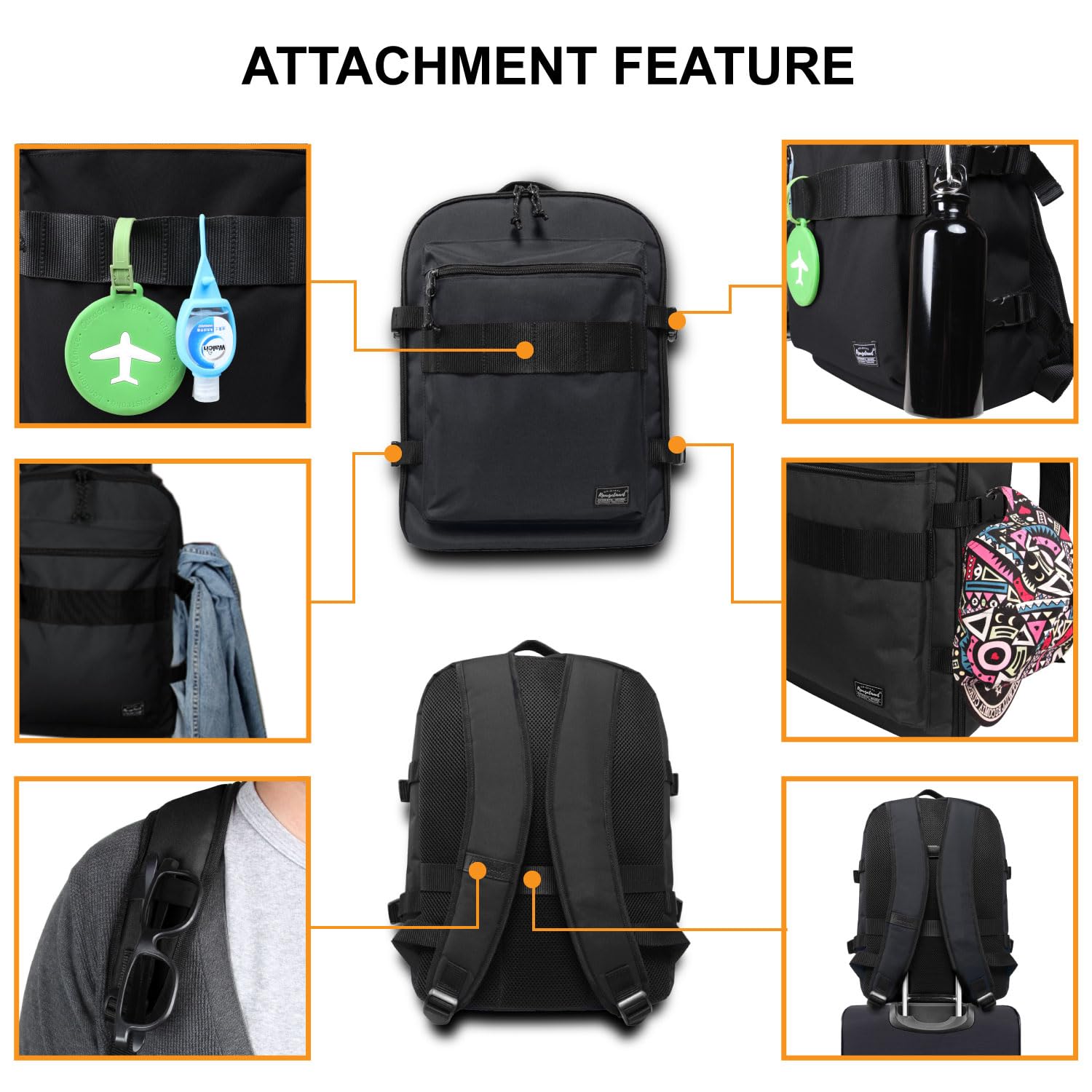 Rangeland Lightweight Travel Backpack Hiking Daypack Laptop Bookbag, 17L Carry-on Personal Item Weekender Overnight Bag Unisex, All Black