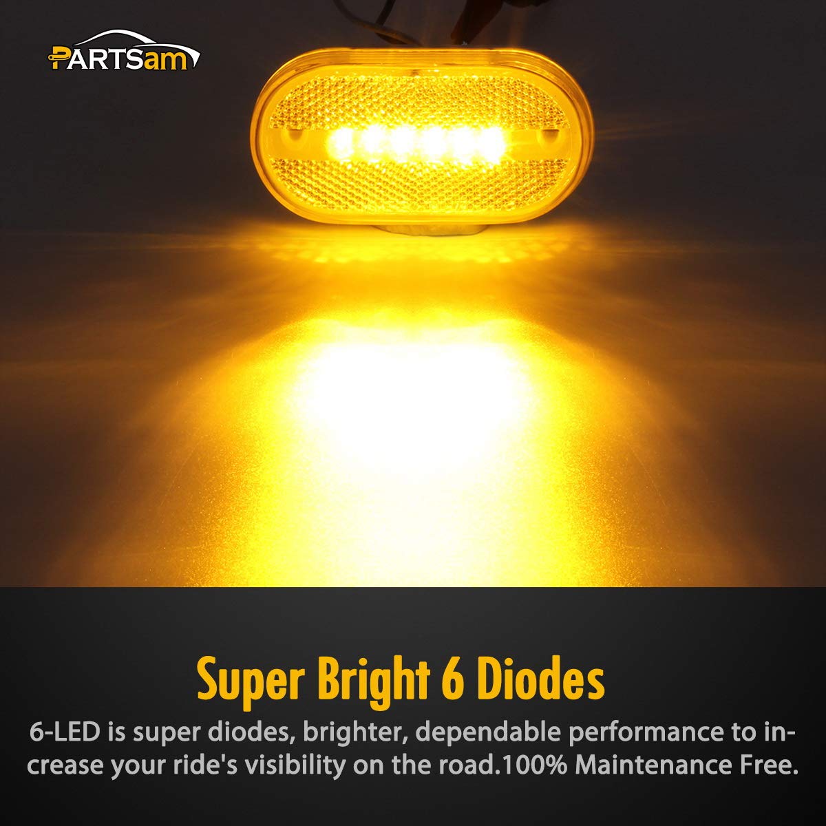 Partsam 2Pcs [DOT Certified] Amber 4 Inch LED Trailer RV Camper Side Marker Clearance Lights Lamps 6 Diodes with Reflex Lens Surface Mount Reflective 2x4 Rectangle Truck Marker Lights Front Rear