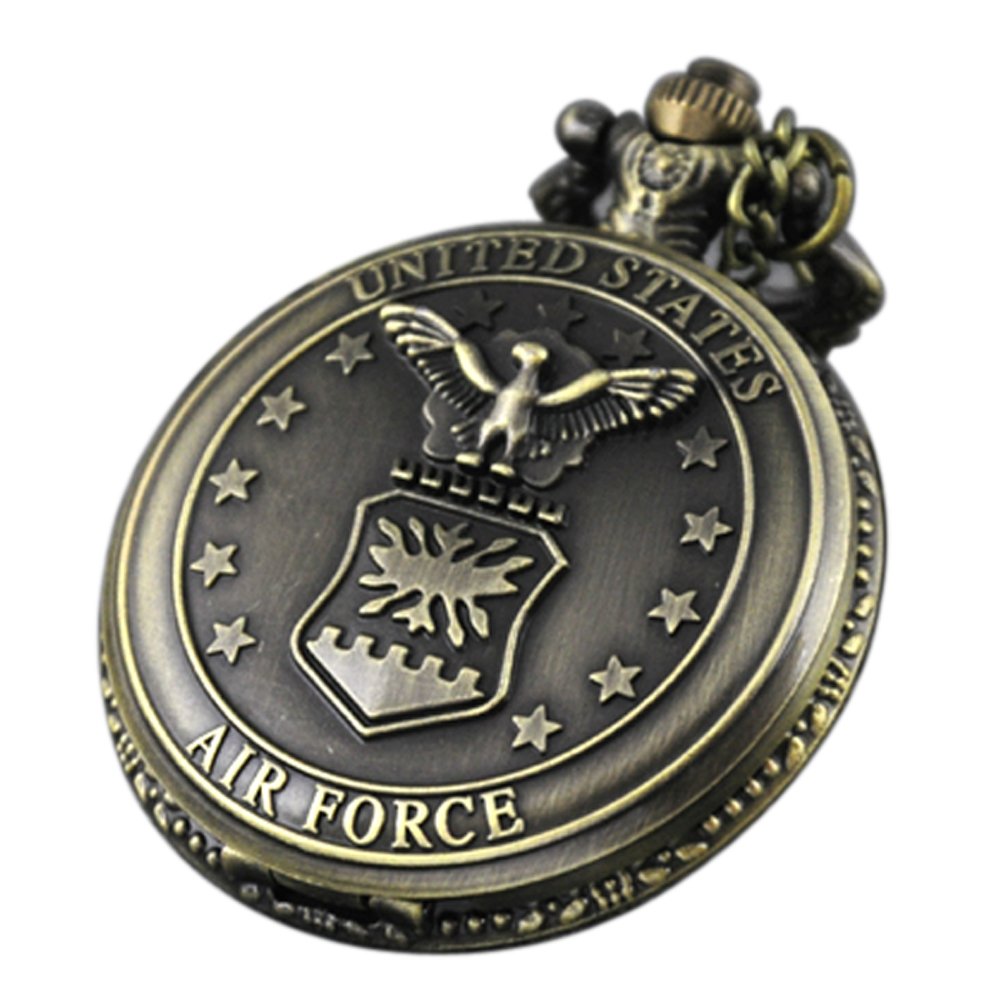 VIGOROSO Vintage Retro Pocket Watch UNITED STATES AIR FORCE Style Bronze Steampunk Chain in Box