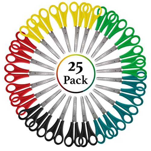 Scissors Bulk, 25 Pack of 5 Inch Blunt Tip Kids Safety Scissors Perfect for School, Classroom, & Craft Projects (25 Pack)