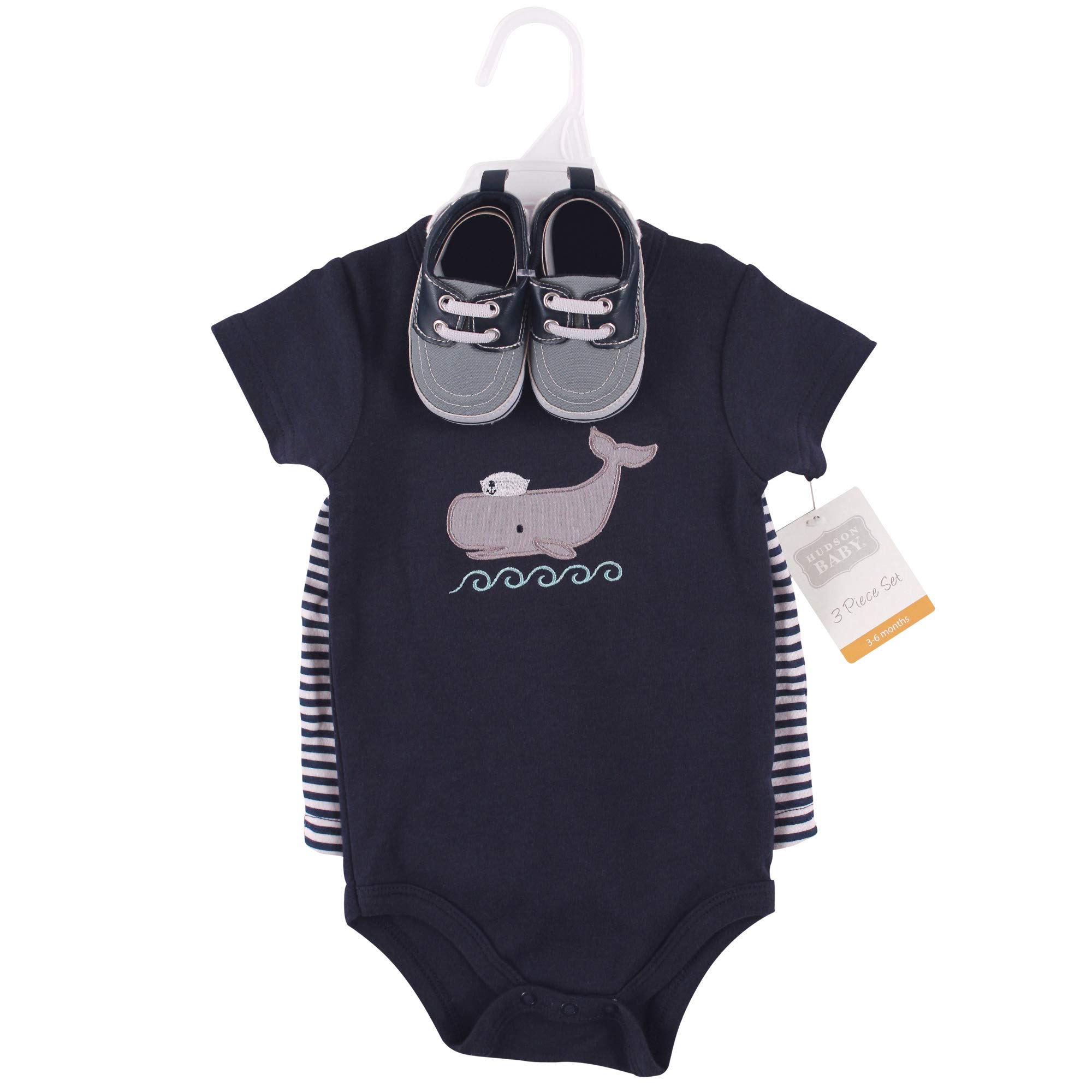 Hudson Baby baby boys Cotton Bodysuit, Shorts and Shoe Layette Set, Sailor Whale, 9-12 Months US