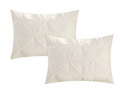 Chic Home 10 Piece Hannah Pinch Pleated, Ruffled and Pleated Complete Queen Bed in a Bag Comforter Set Beige with Sheet Set