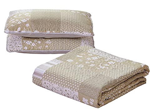 SLPR Silent Reverie 3-Piece Queen Comforter Set (Rustic Quilt with 2 Shams): Lightweight Quilted Bedding, Farmhouse Bed Set Queen Size, White and Tan Country Style Printed Coverlet