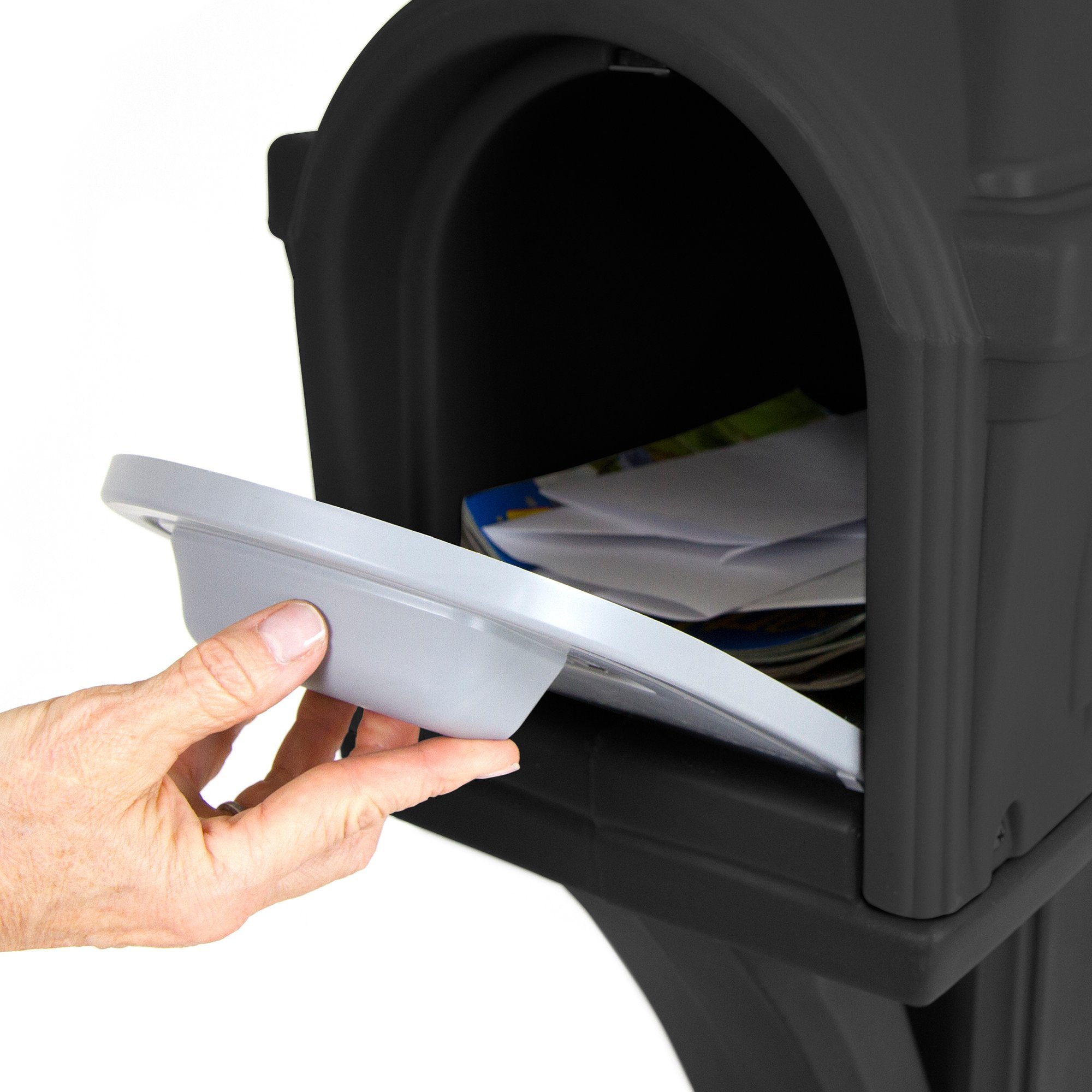 Simplay3 Classic Plastic Residential Mailbox & Post Mount Combo Kit with 2 Access Doors - Black