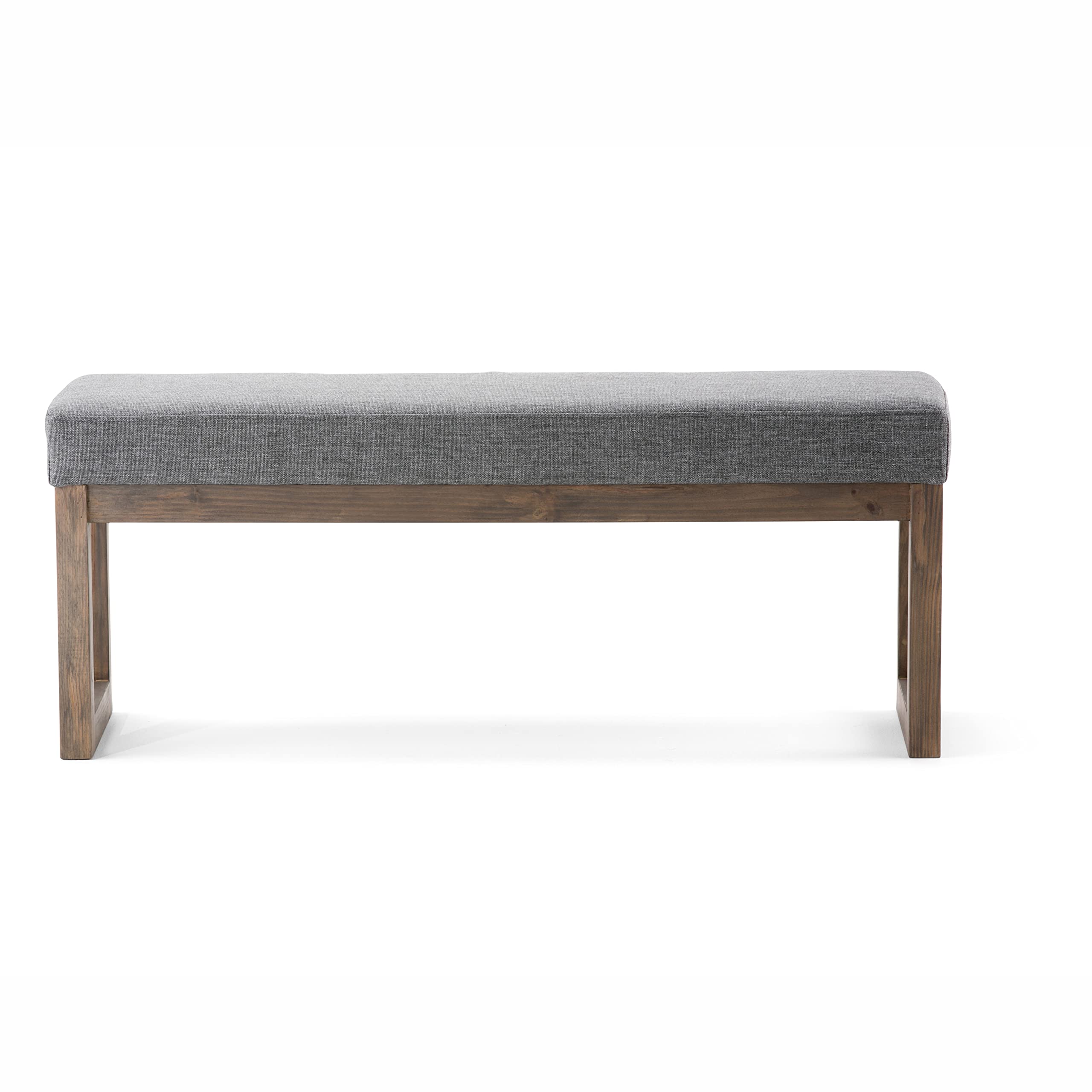 SIMPLIHOME Milltown 45 inch Wide Contemporary Rectangle Large Ottoman Bench in Grey Linen Look Fabric, Assembled, for the Living Room and Bedroom