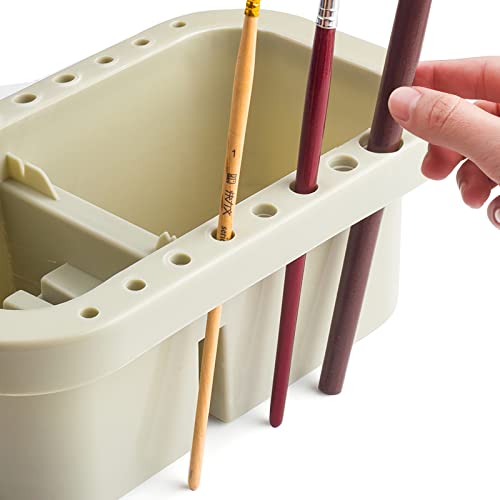 Artist Brush Basin Multifunction Paint Brush Tub with Brush Holder Suitable for Acrylic and Watercolor Painting (Large)
