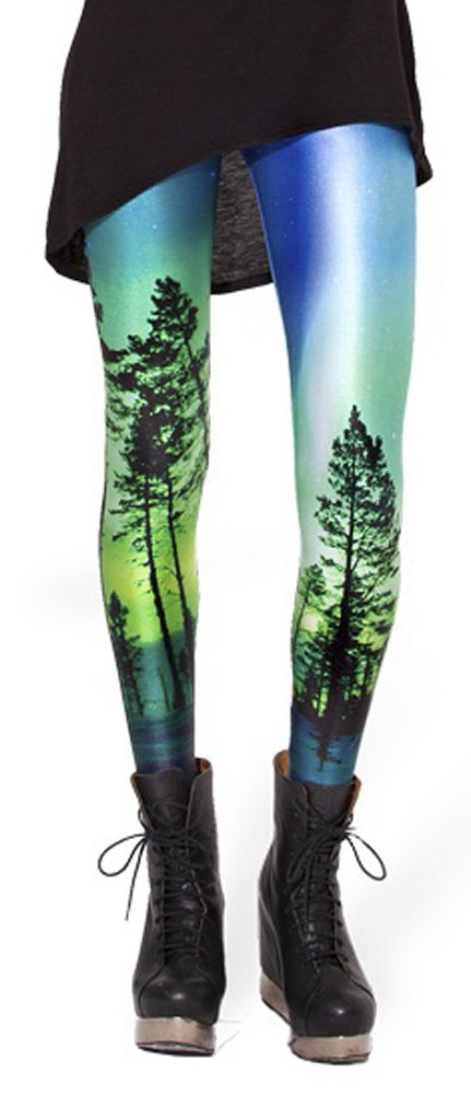 QZUnique Women's Green Tree Sky Printed Footless Elastic Sexy Tights Leggings,Green Tree,One Size