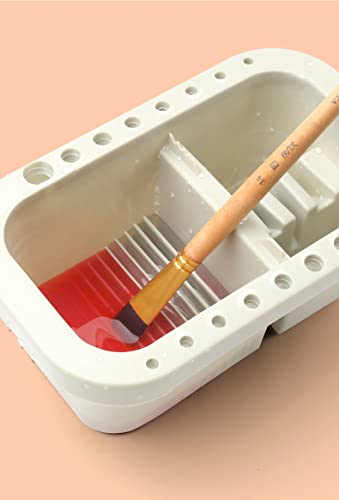 Artist Brush Basin Multifunction Paint Brush Tub with Brush Holder Suitable for Acrylic and Watercolor Painting (Large)