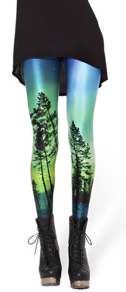 QZUnique Women's Green Tree Sky Printed Footless Elastic Sexy Tights Leggings,Green Tree,One Size