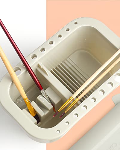 Artist Brush Basin Multifunction Paint Brush Tub with Brush Holder Suitable for Acrylic and Watercolor Painting (Large)