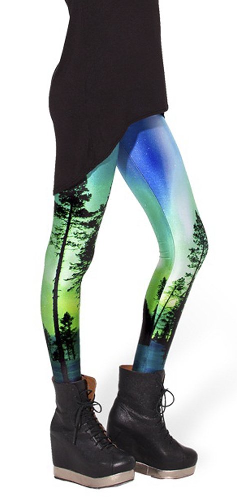 QZUnique Women's Green Tree Sky Printed Footless Elastic Sexy Tights Leggings,Green Tree,One Size