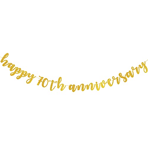 Dalaber Happy 70th Anniversary Banner, 70th Wedding / Anniversary Party Decorations, Happy Anniversary Theme Party Sign Anniversary Banner - Gold