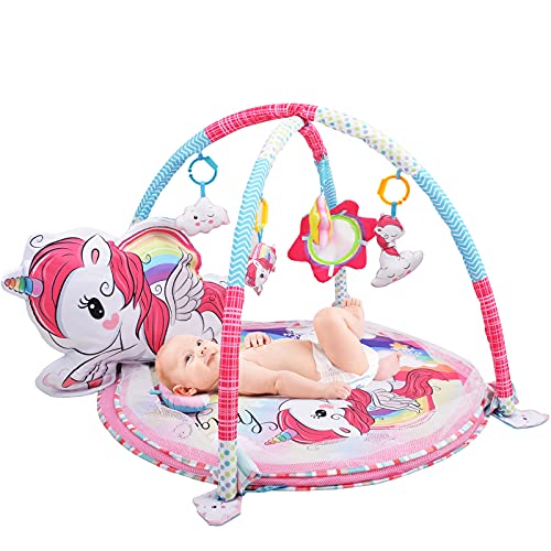 BATTOP Baby Play Mat Activity Gym,4-in-1 Play Gym with Ball Pit,Sensory Toys,Mirror,Head Rest,Cognitive Development Baby Activity Play Mat,Non Slip Tummy Time Mat for Newborns,Babies,Toddlers(Pink)