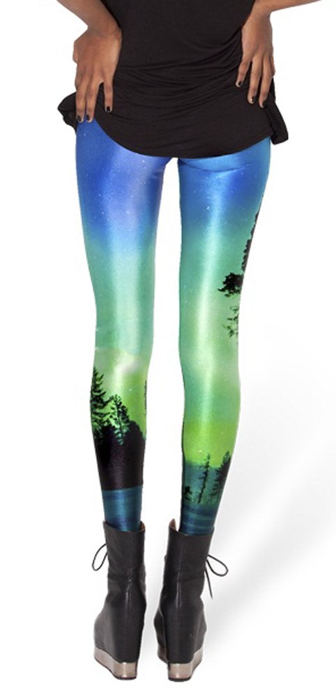 QZUnique Women's Green Tree Sky Printed Footless Elastic Sexy Tights Leggings,Green Tree,One Size